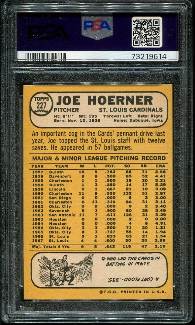 1968 Topps #227 Joe Hoerner PSA 8 (73219614) - All Star Cards Inc