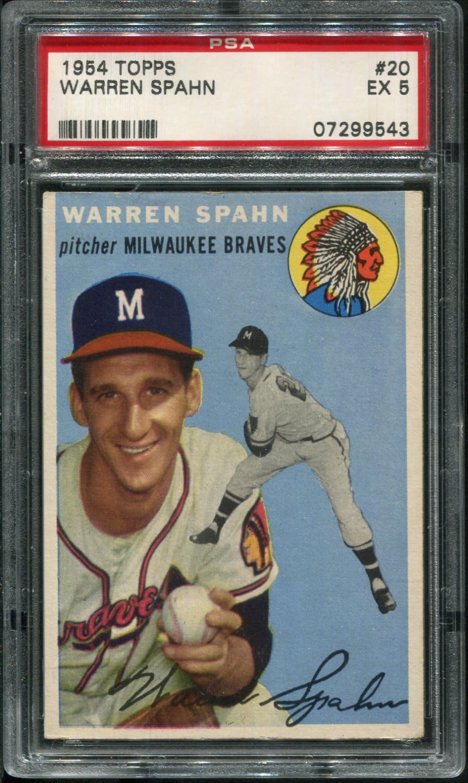 1954 Topps #20 Warren Spahn PSA 5 HOF (07299543) - All Star Cards Inc